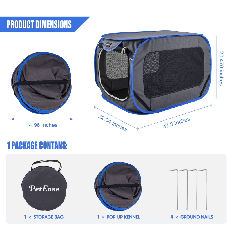 38inches Large pop up dog kennel,collapsible travel pet crate, indoor ...